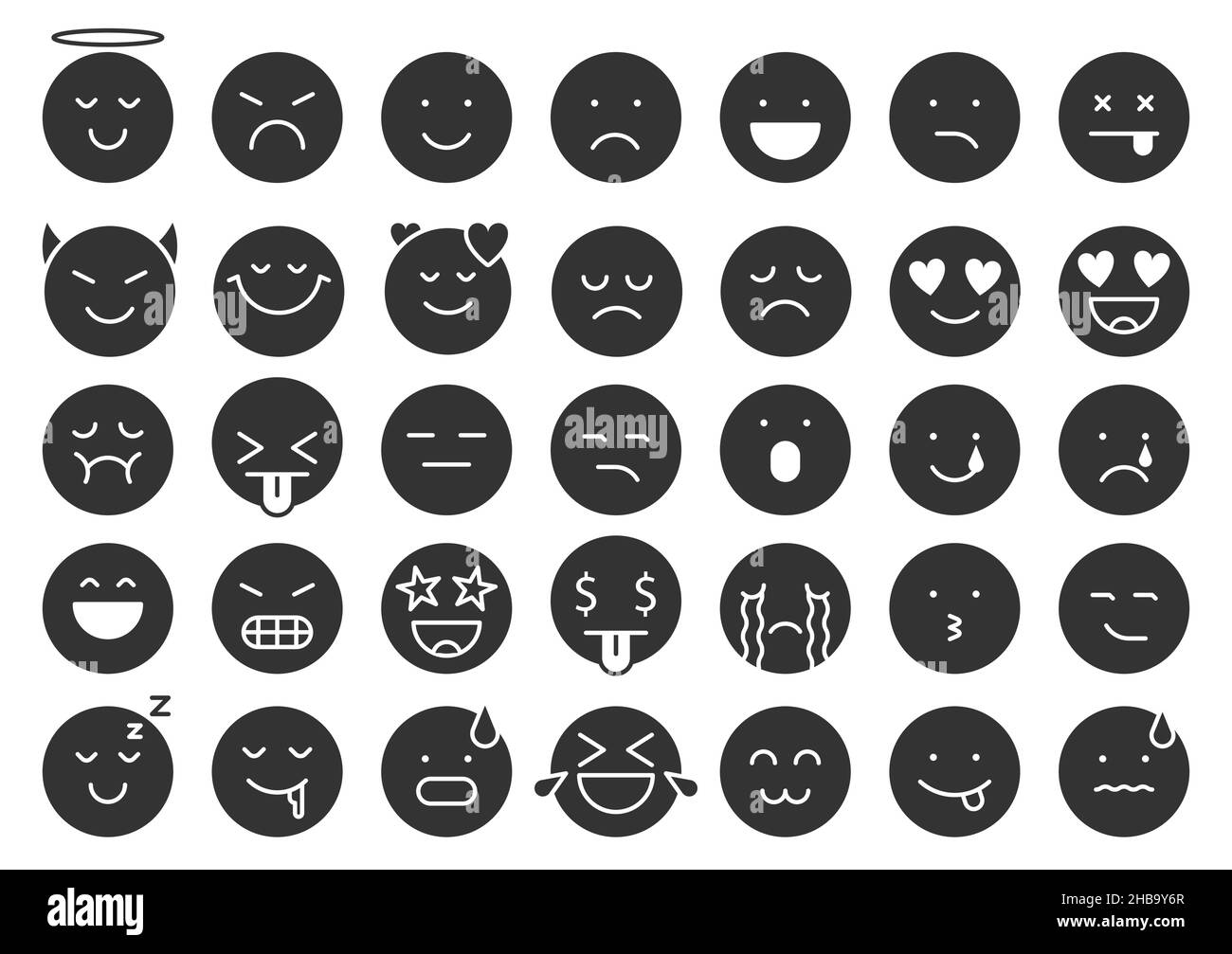 Emoji faces icon simple black silhouette set. Emotion icon ...