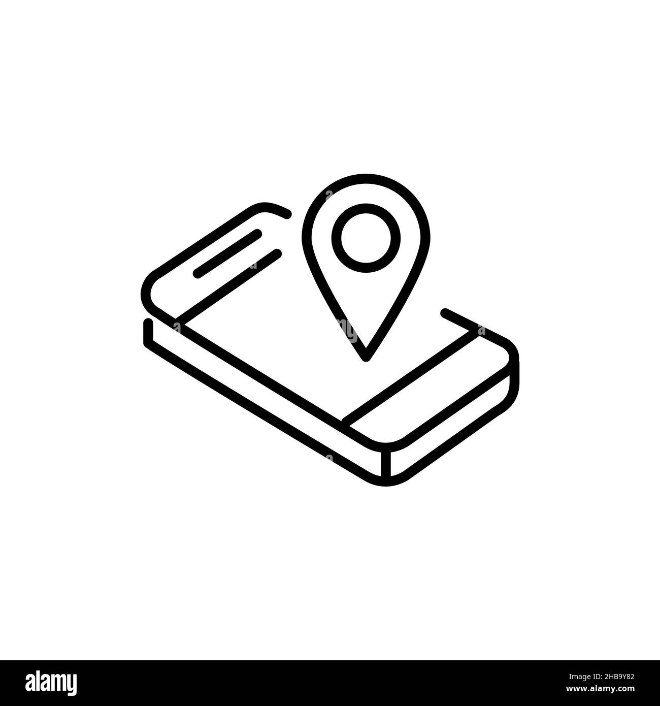 Smartphone with a location map pointer. Isometric view. Pixel perfect, editable stroke icon ...