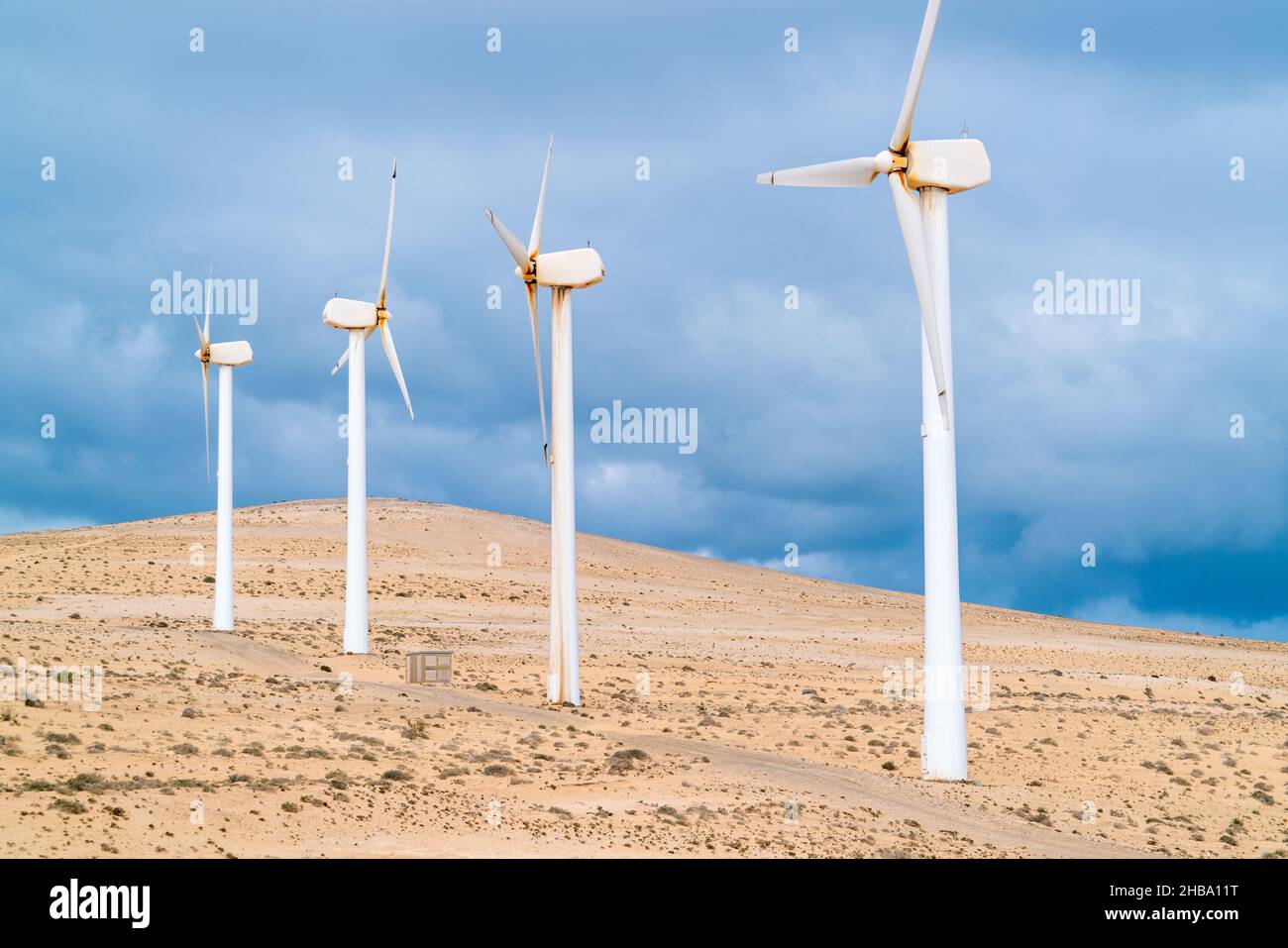 Electric wind turbines in the desert, Photographed in California, USA ...