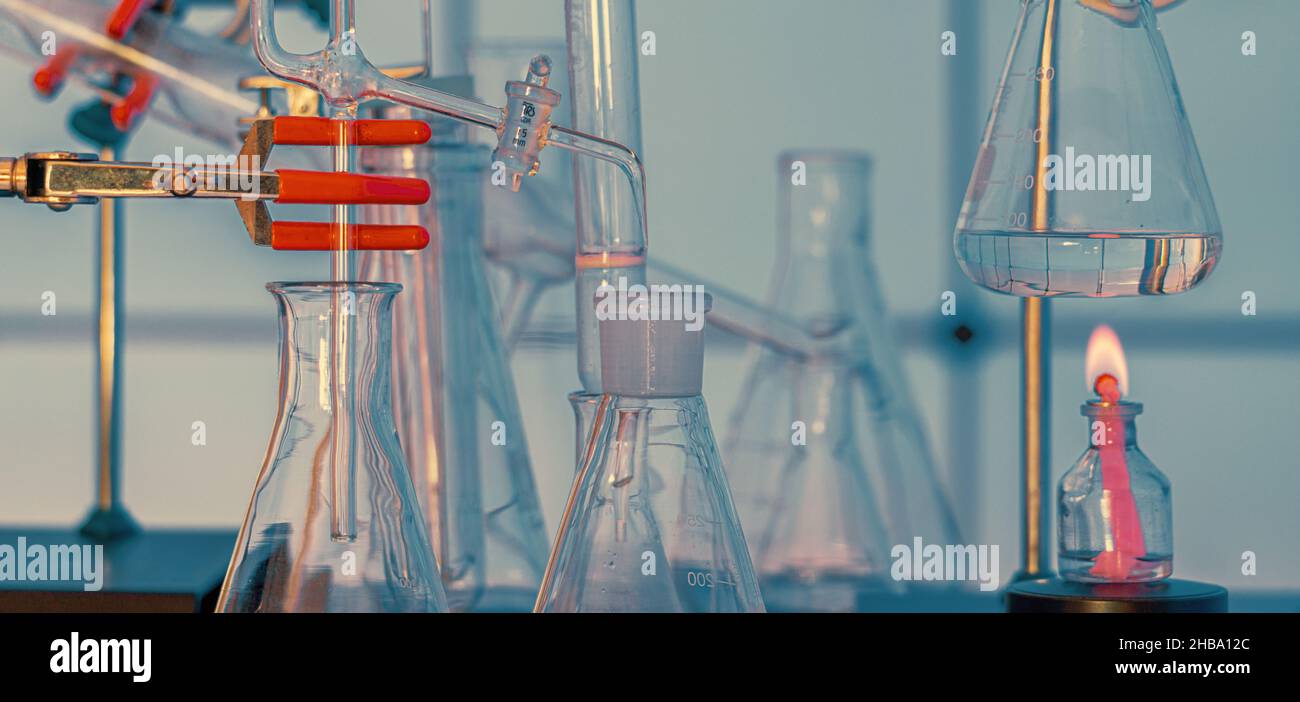 Chemical laboratory with test tubes and flasks Stock Photo - Alamy