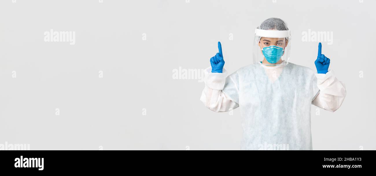 Covid-19, coronavirus disease, healthcare workers concept. Serious ...