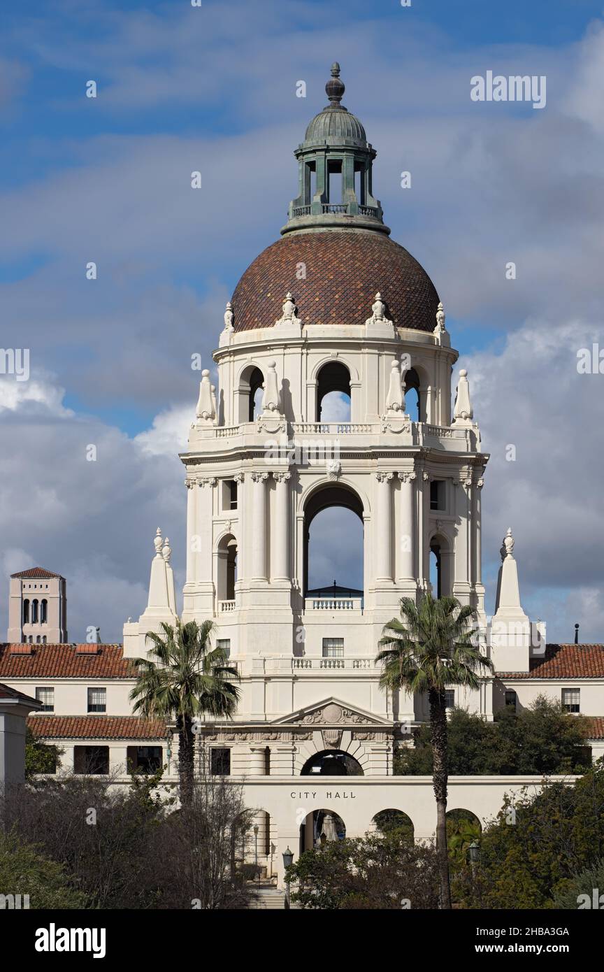 This image shows the main tower of the Pasadena City Hall Stock Photo ...