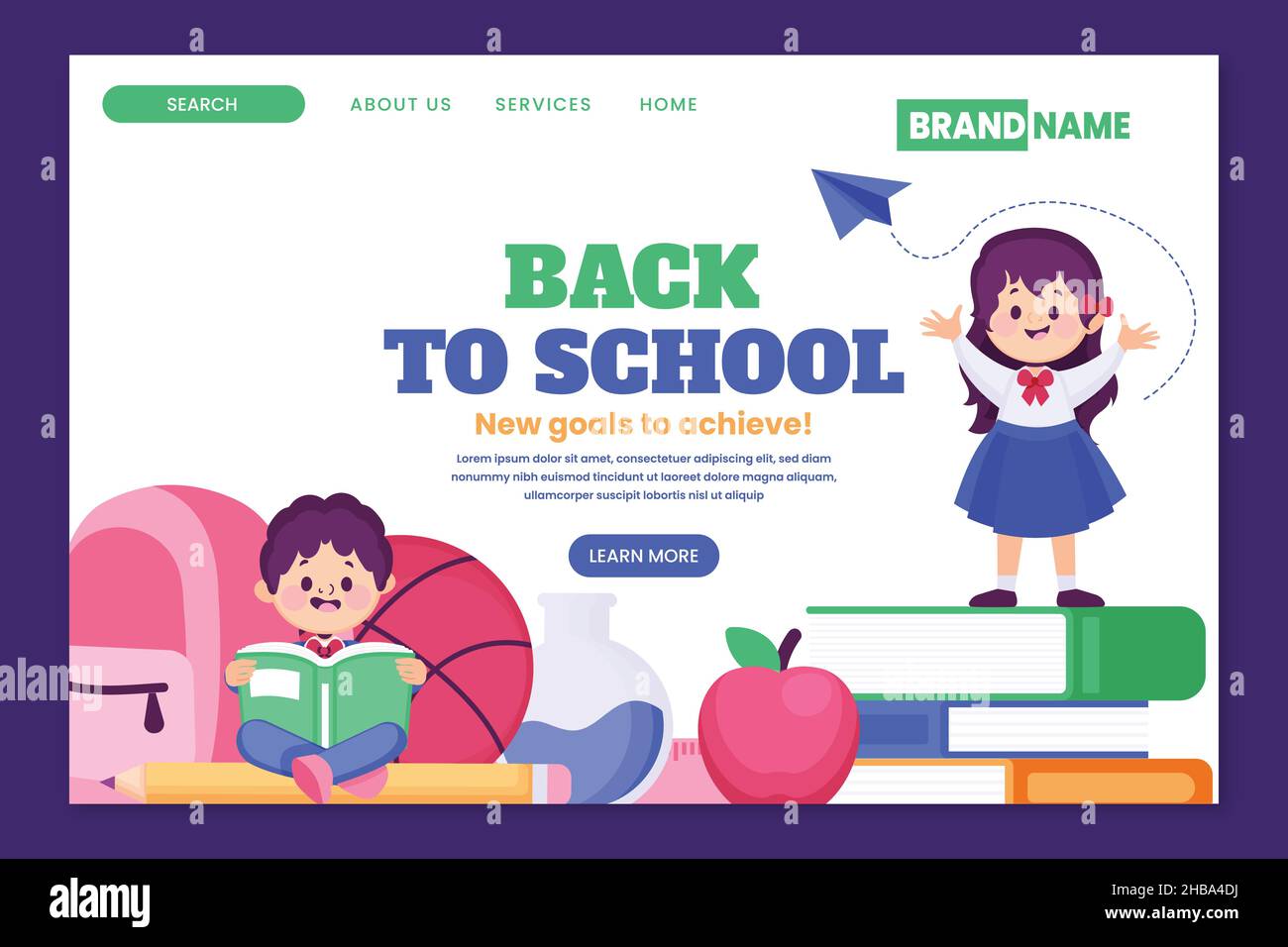 back school vector design illustration landing page template Stock ...