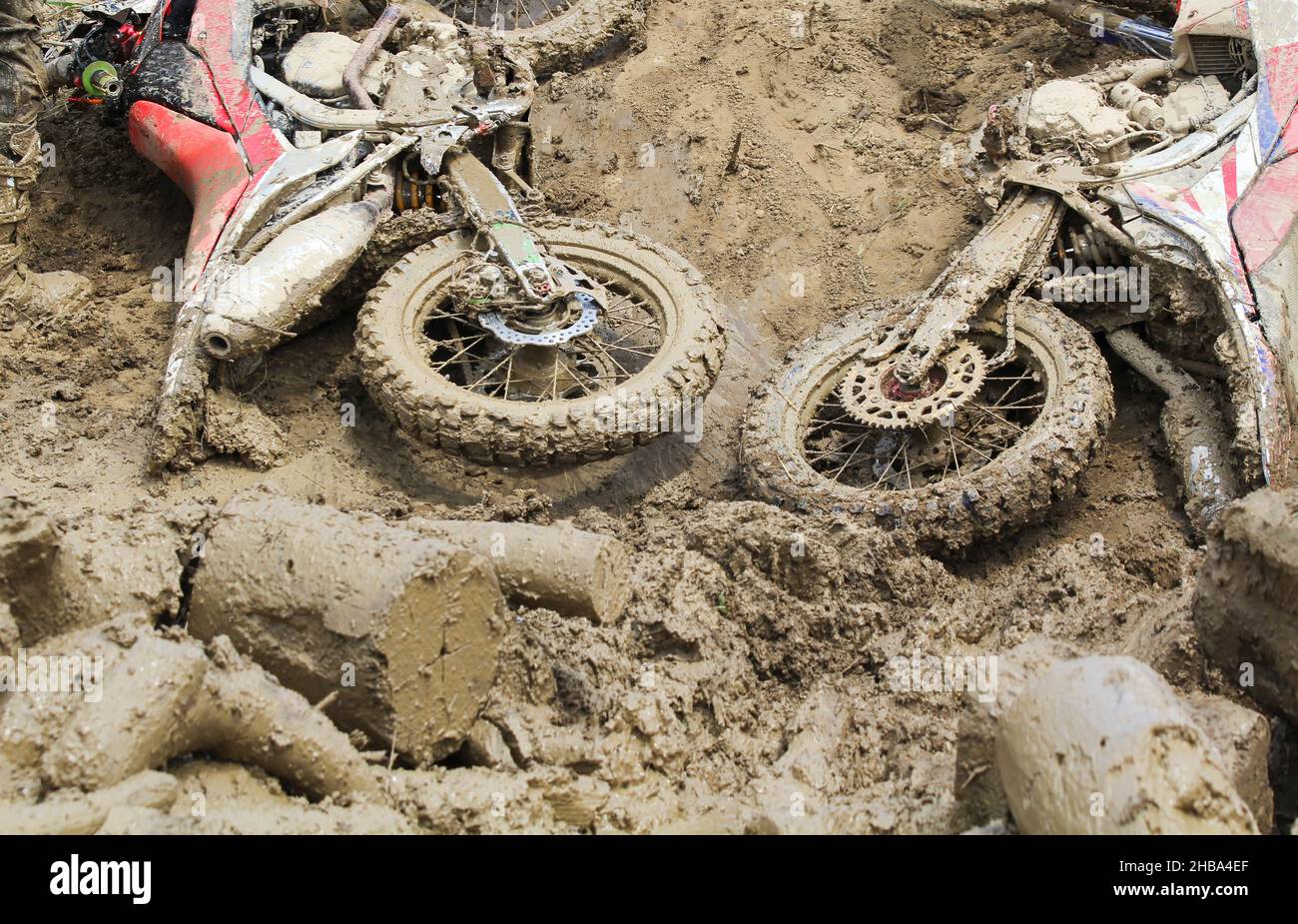 Euduro bike fall down in track Stock Photo - Alamy