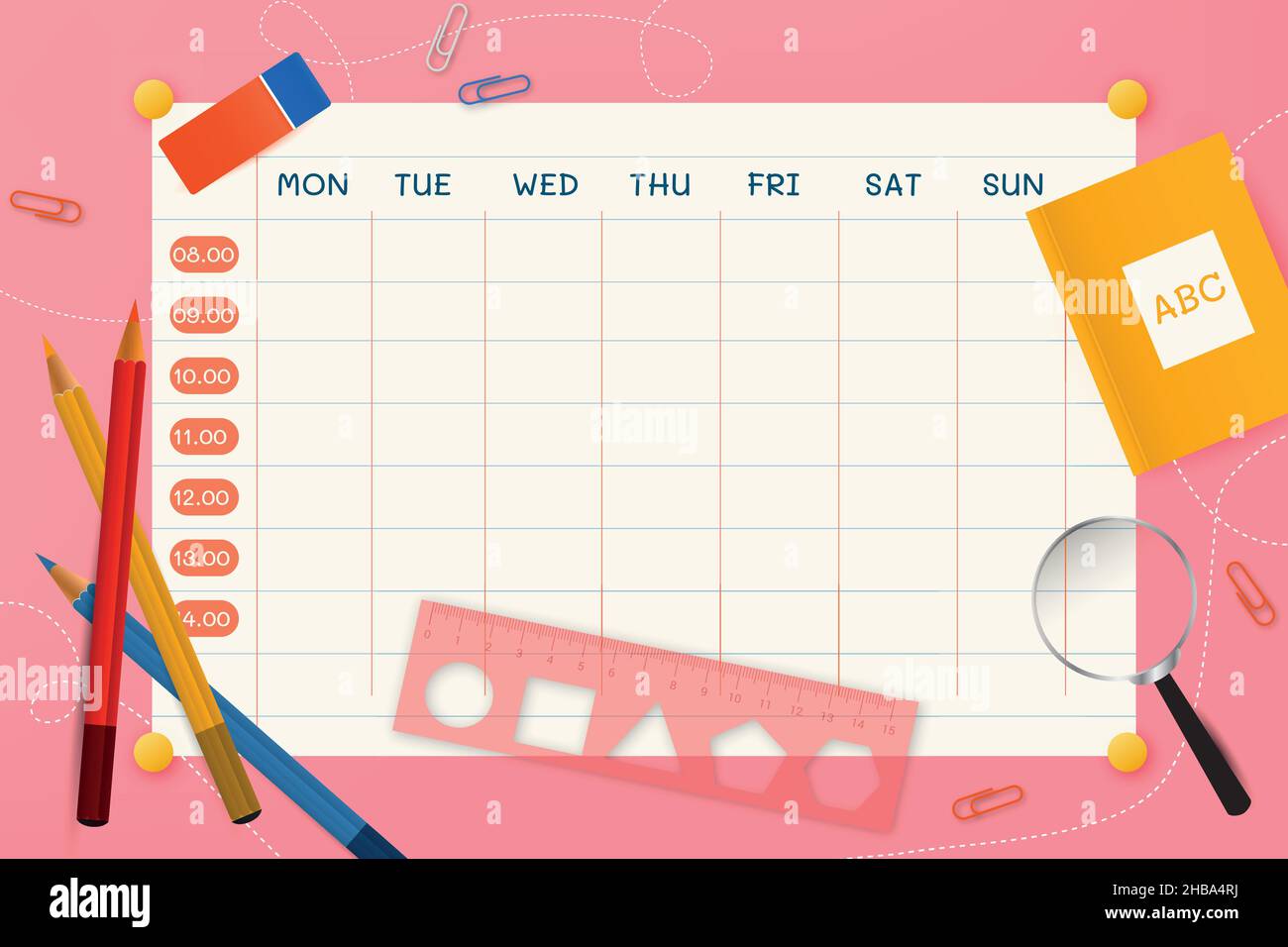 realistic back school vector design illustration timetable template ...