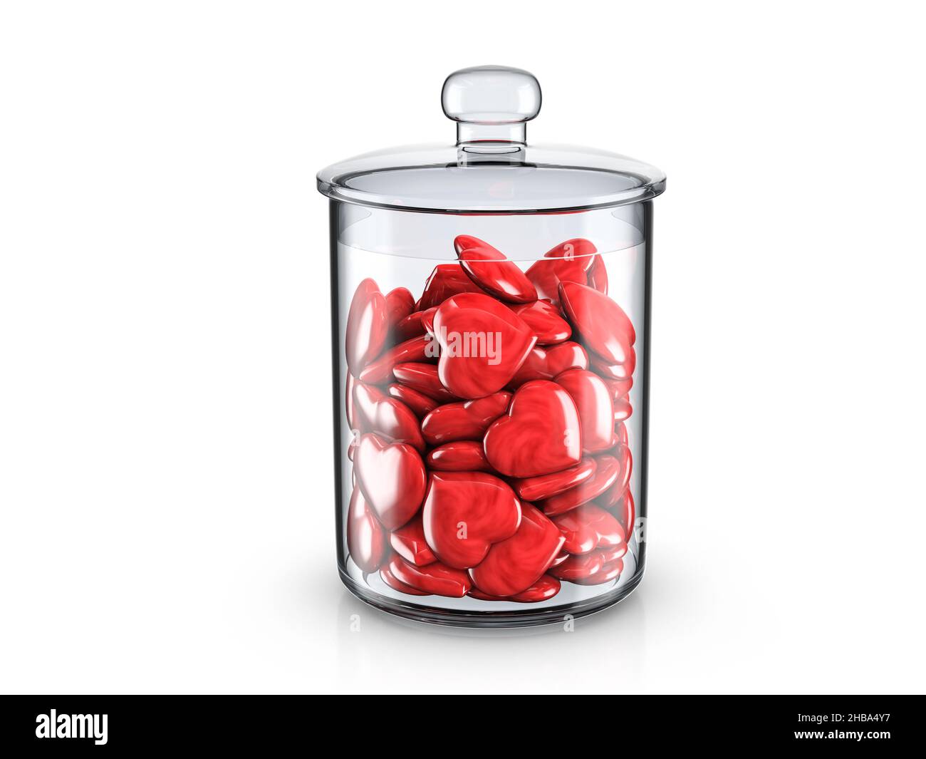 Hearts into glass jar on a white background. 3d illustration Stock ...