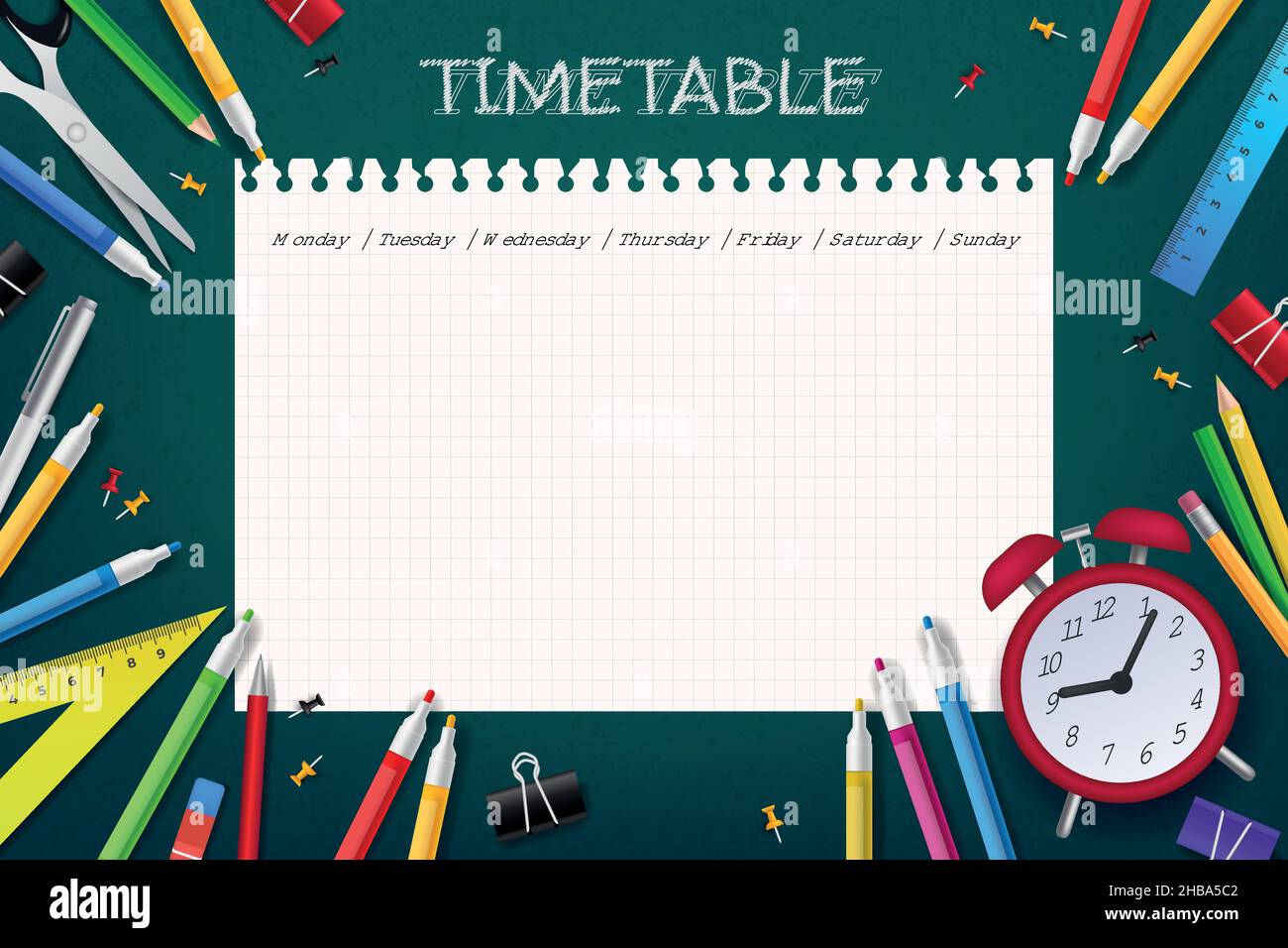 realistic back school vector design illustration timetable template ...
