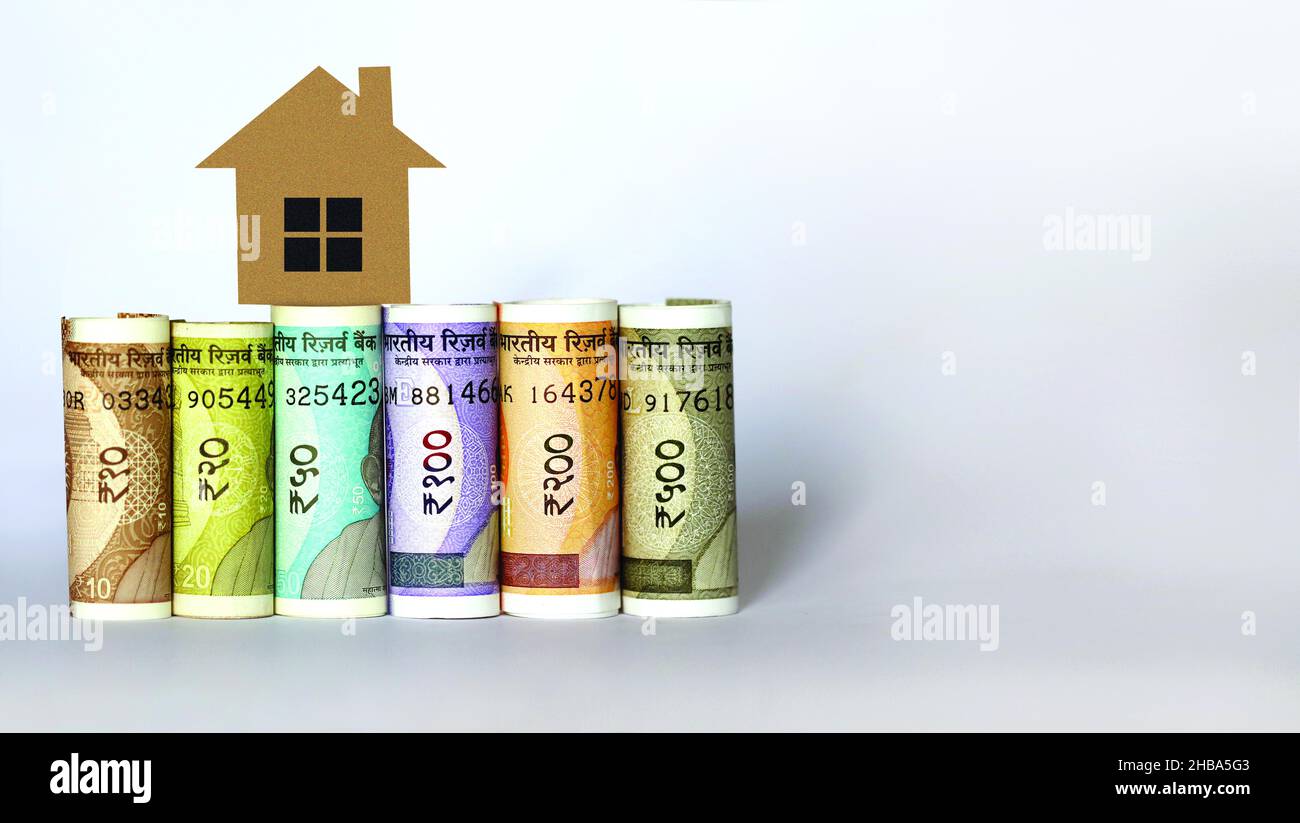 Indian currency notes with 2D paper model home, Save money for Future ...
