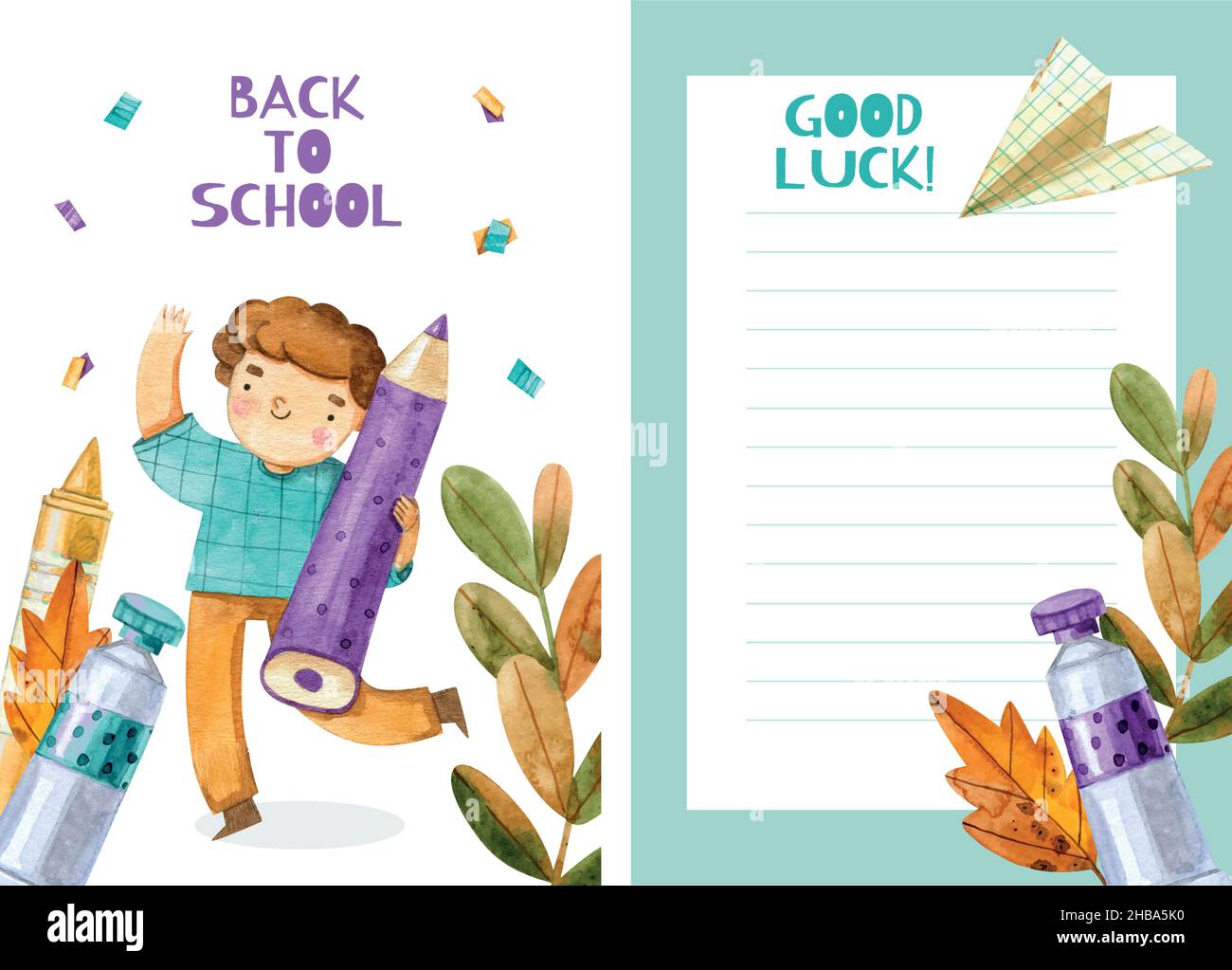 watercolor back school vector design illustration card template Stock ...