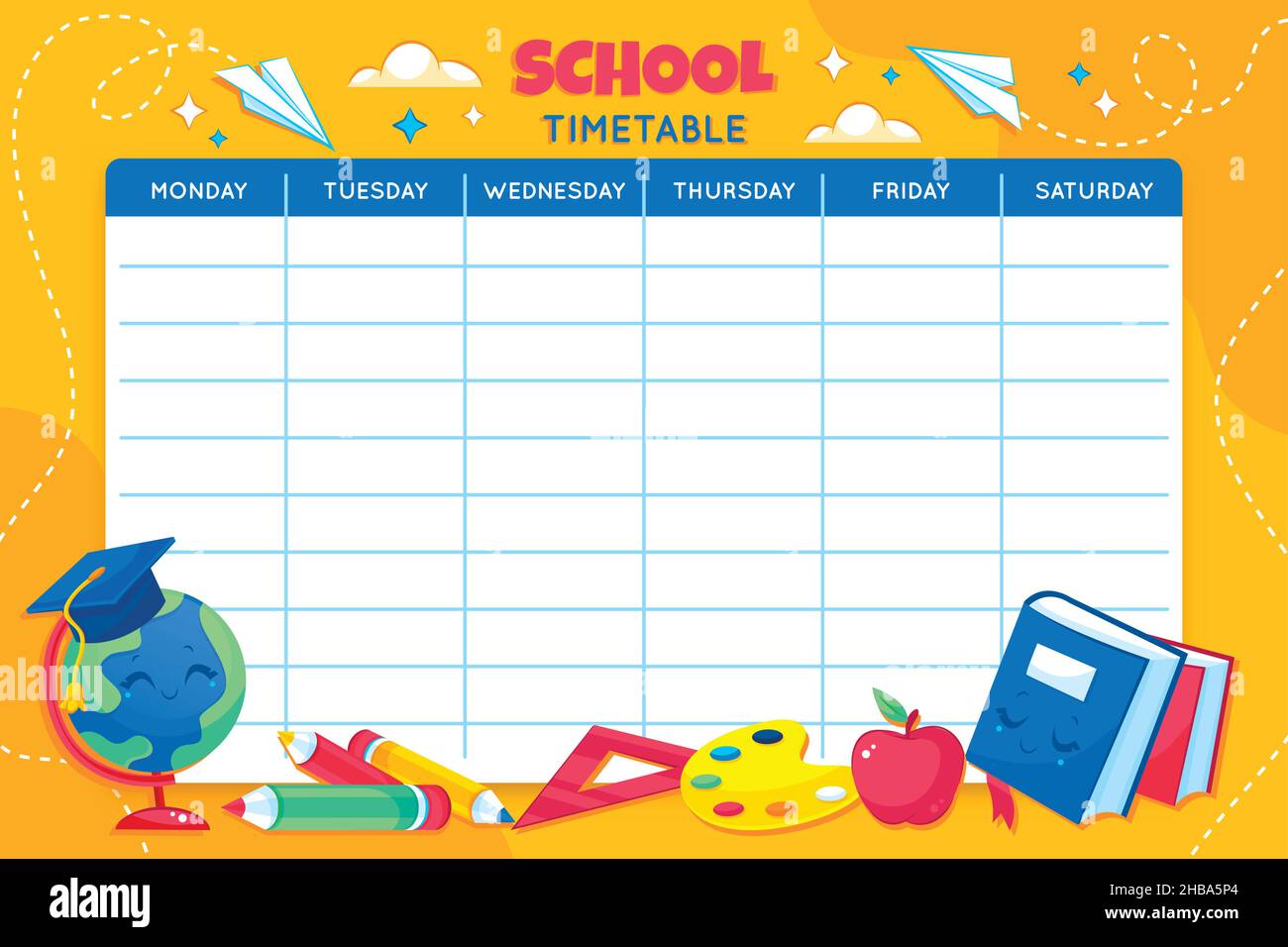 detailed back school vector design illustration timetable template ...