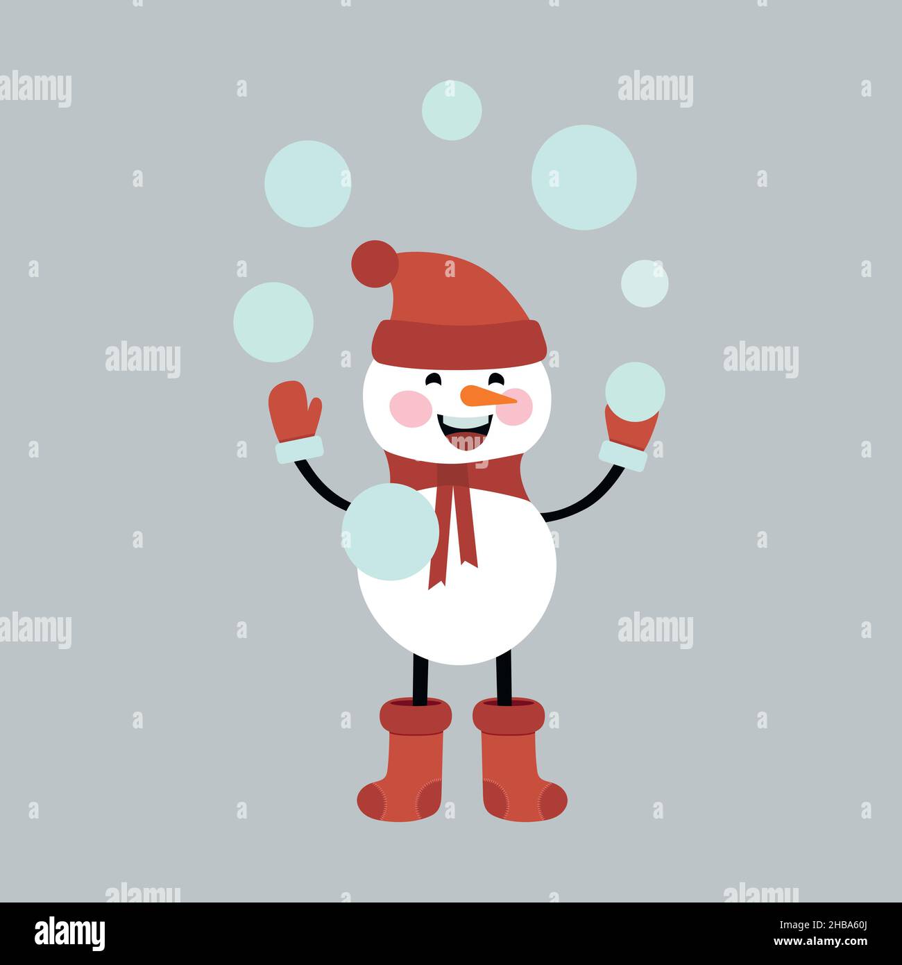 Funny snowman, A snowman in a colorful costume juggles snowballs ...