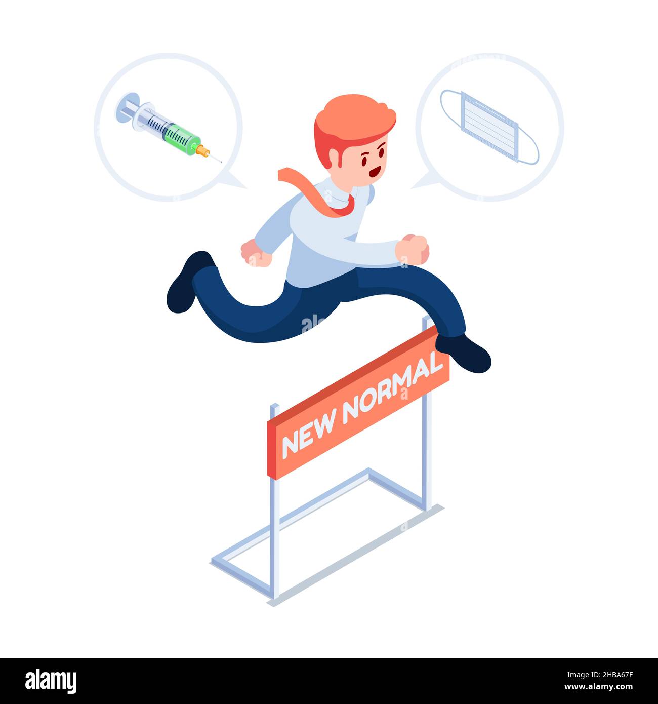 Flat 3d Isometric Businessman Jumping Over New Normal Obstacle. New ...