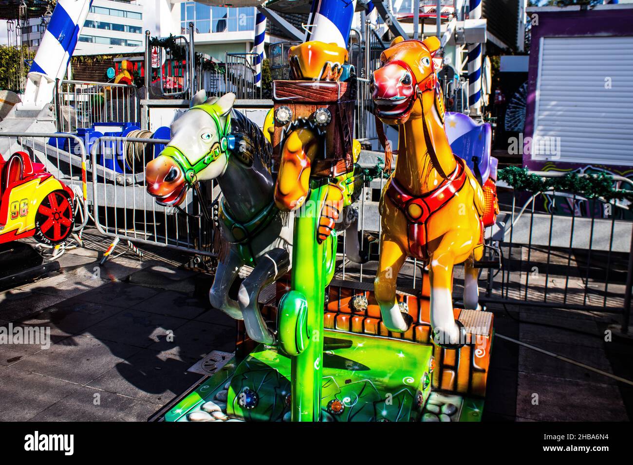 Limassol, Cyprus - December 17, 2021 Festive Christmas amusement park ...