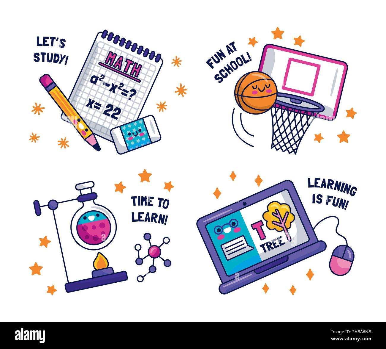 kawaii back school vector design illustration stickers collection Stock ...