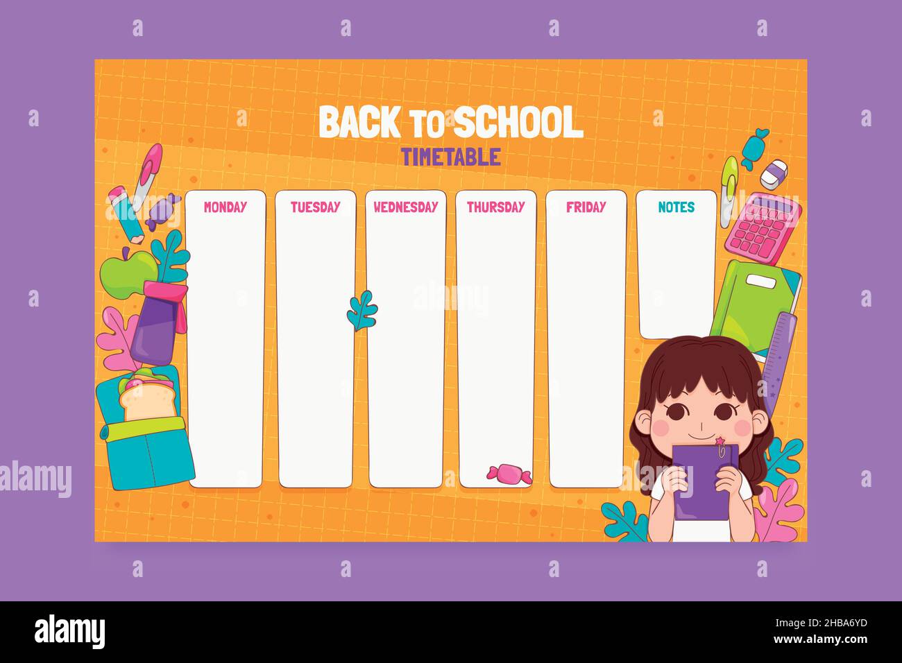 hand drawn back school vector design illustration timetable template ...