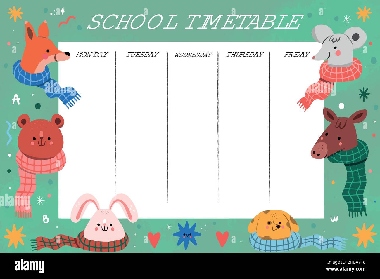 hand drawn back school vector design illustration timetable template ...