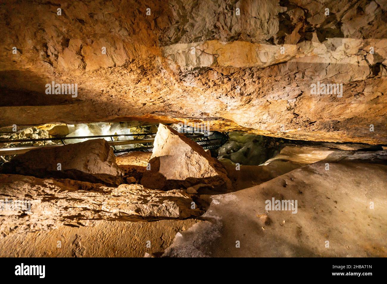 Shot of an ancient stones in Dachstein giant ice cave in Obertraun ...
