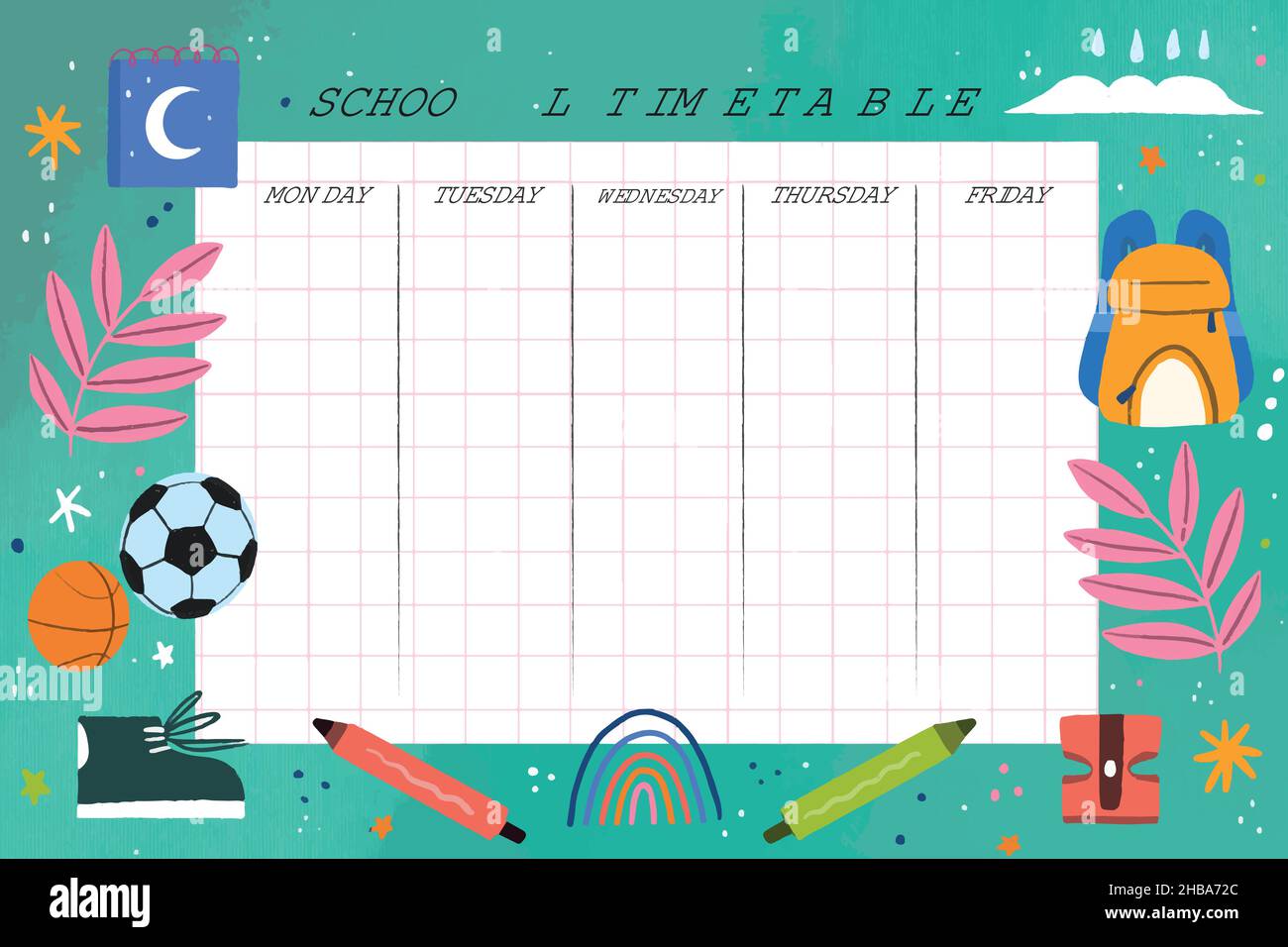 hand drawn back school vector design illustration timetable template ...