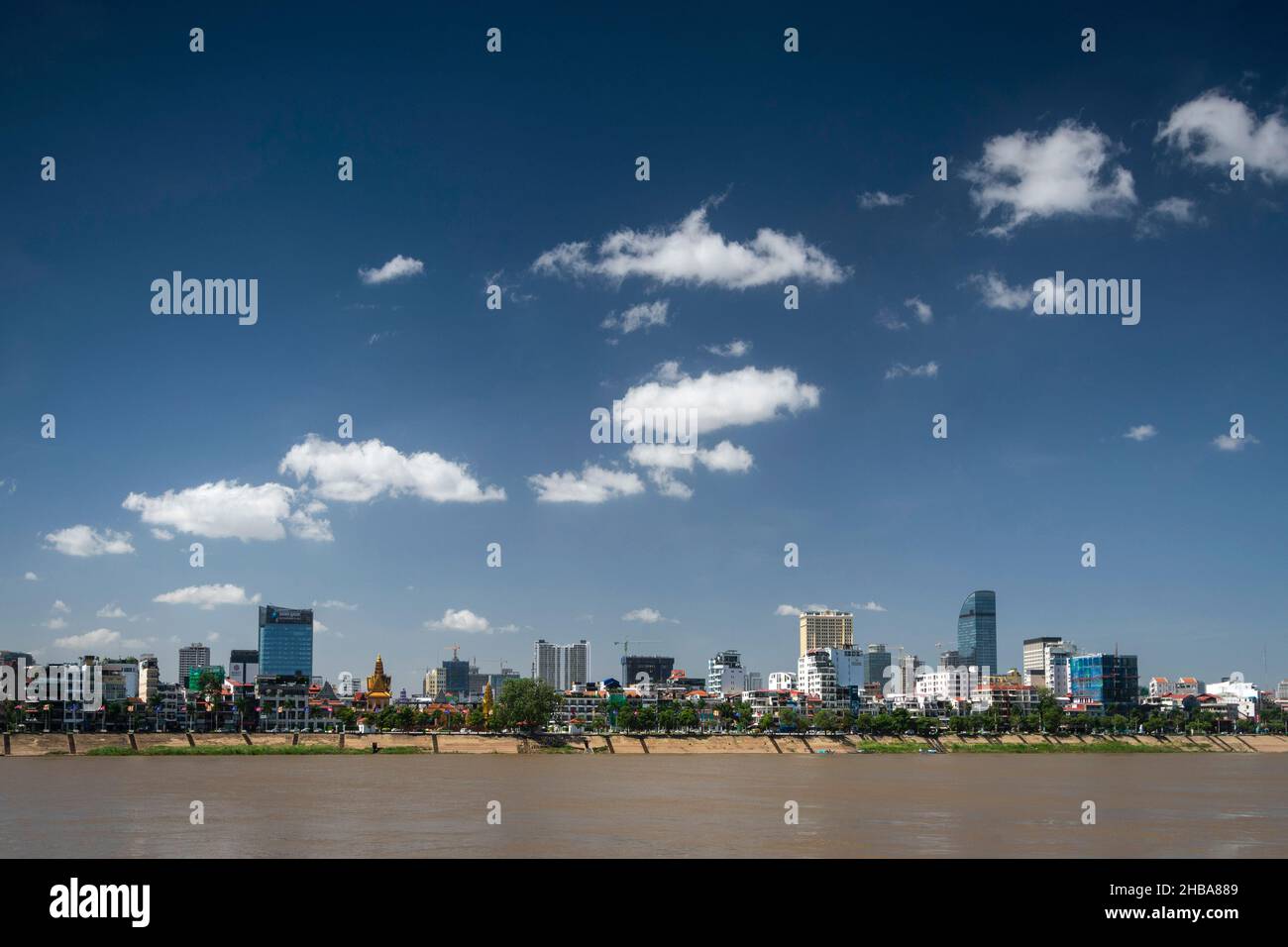 Phnom Penh city riverside skyline view of modern buildings in Cambodia ...