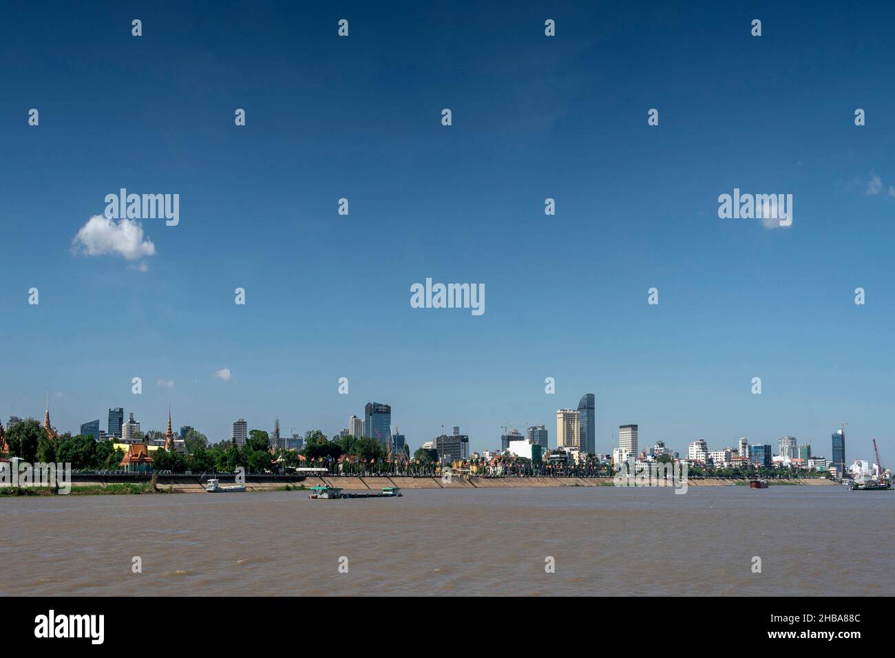 Phnom Penh city riverside skyline view of modern buildings in Cambodia ...