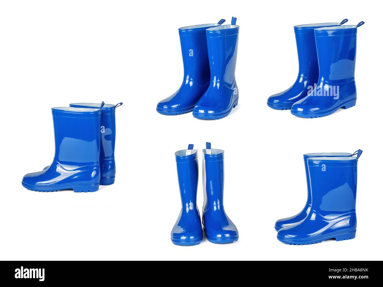 Set of blue rubber boots isolated on a white background Stock Photo - Alamy