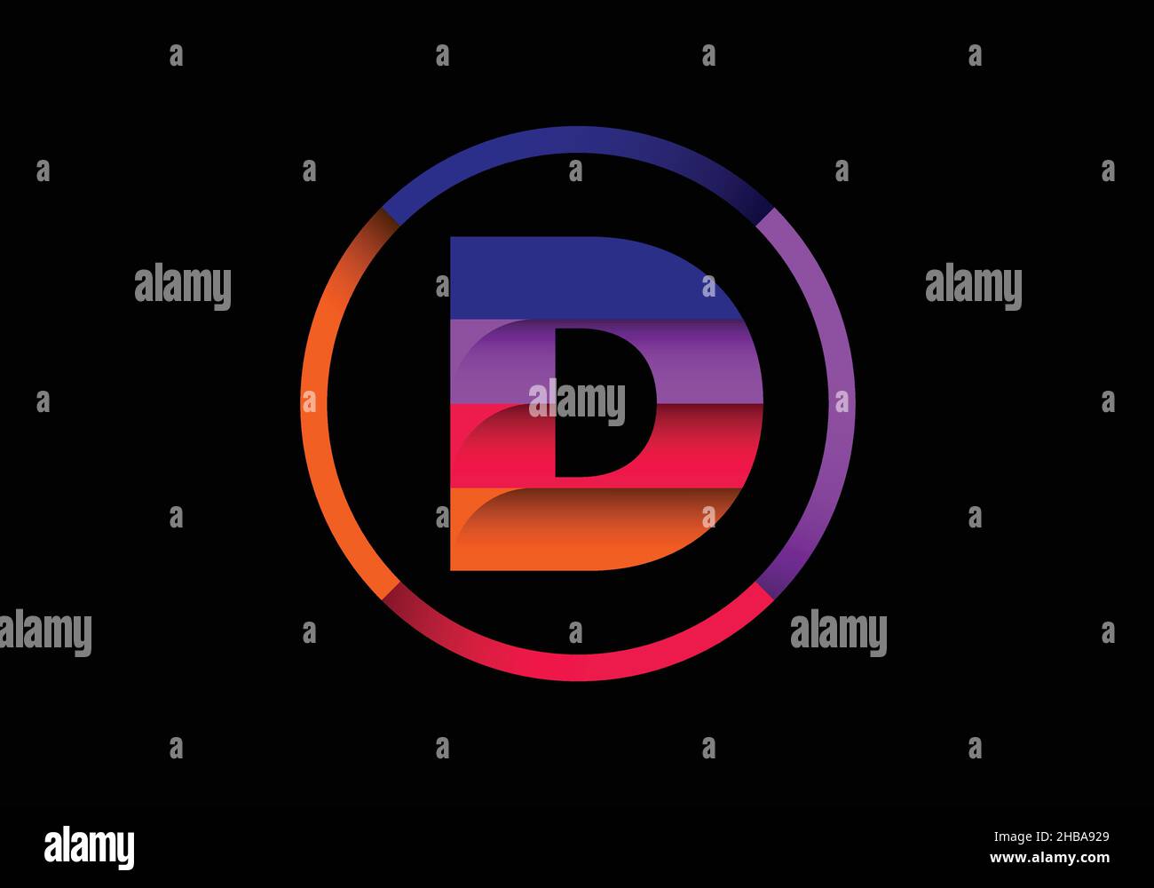 Colorful D monogram letter alphabet in a circle modern vector logo ...