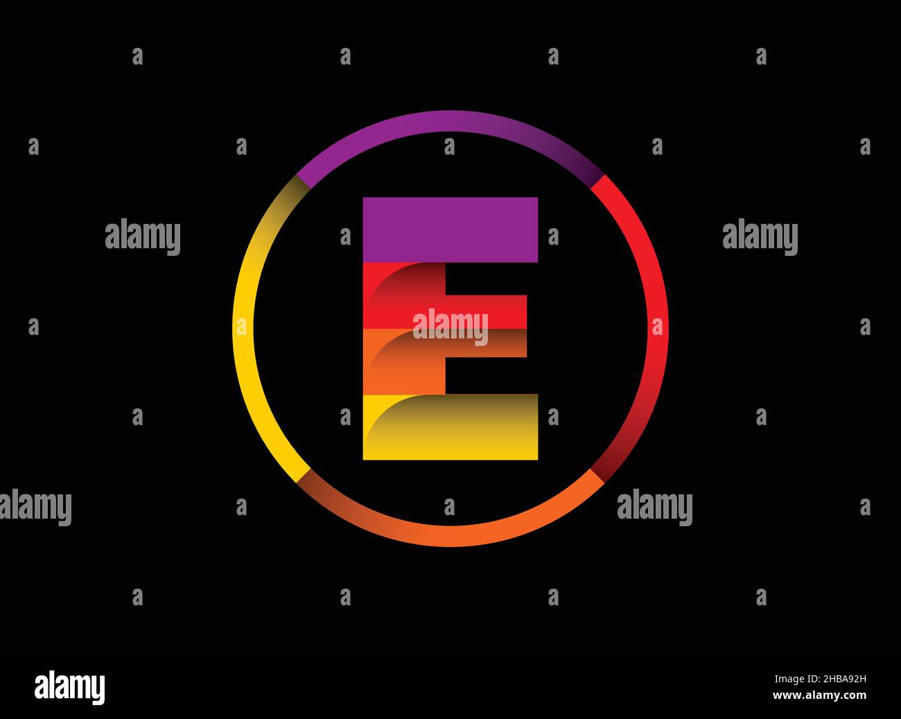 Colorful E monogram letter alphabet in a circle modern vector logo ...