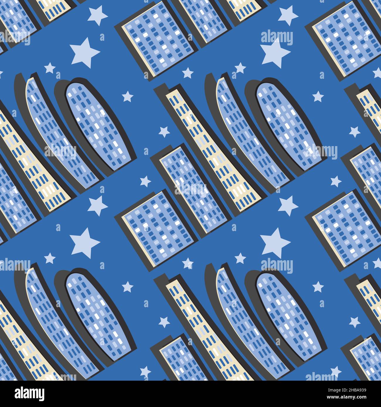 Pattern, endless ribbon on a square background - a stylized night city ...