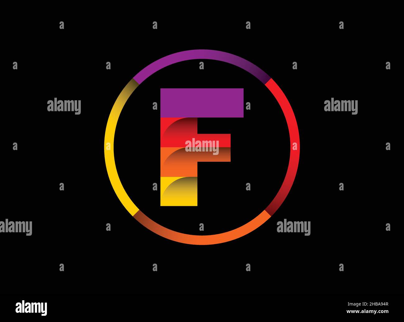 Colorful F monogram letter alphabet in a circle modern vector logo ...
