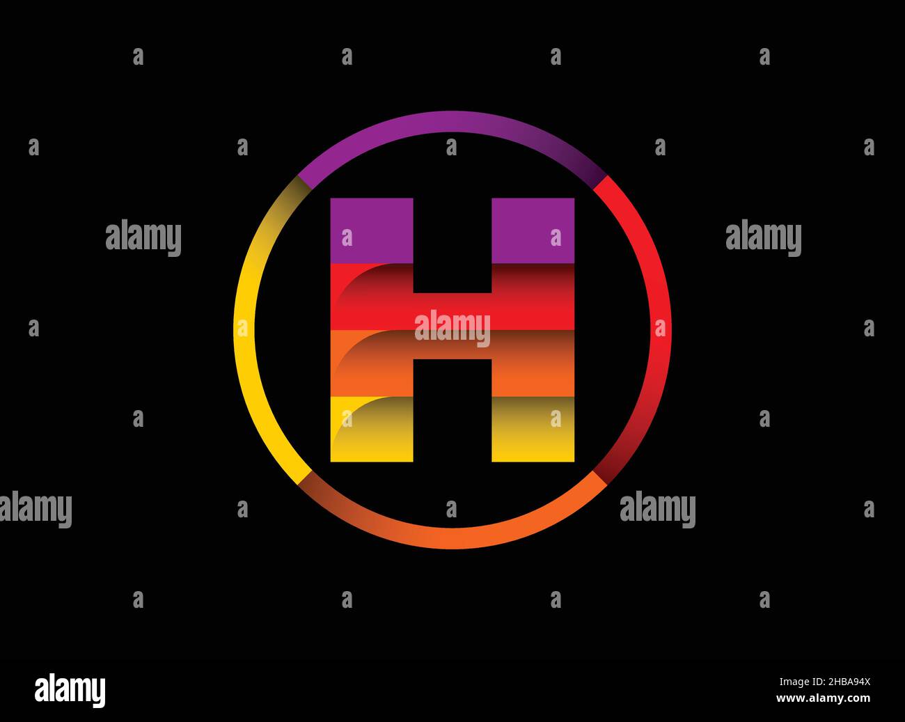 Colorful H monogram letter alphabet in a circle modern vector logo ...