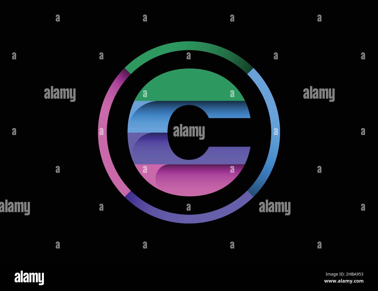 Colorful C monogram letter alphabet in a circle modern vector logo ...
