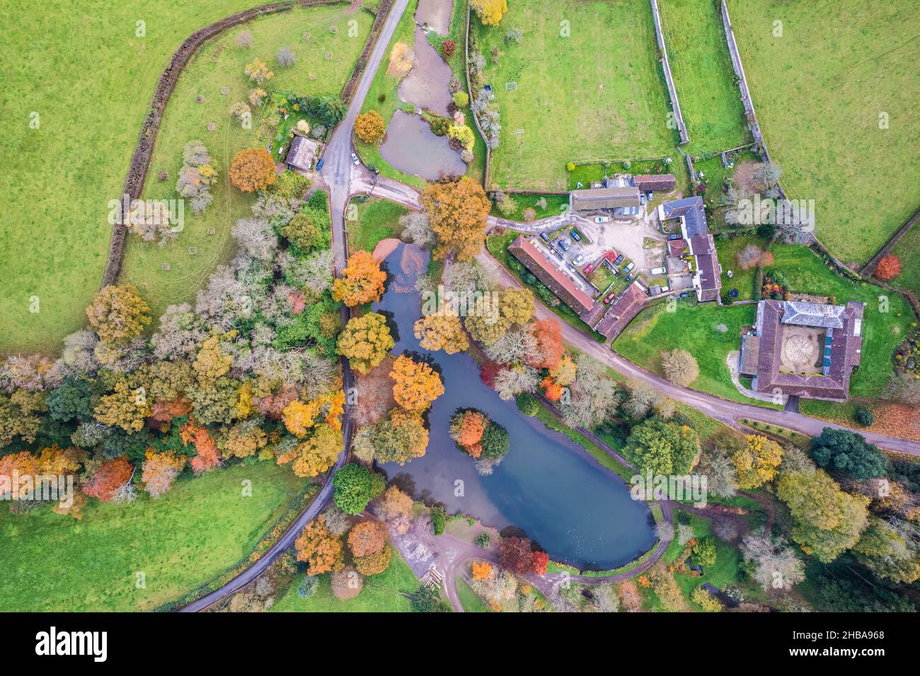 Top down panorama over Ugbrooke House and Gardens from a drone in the ...