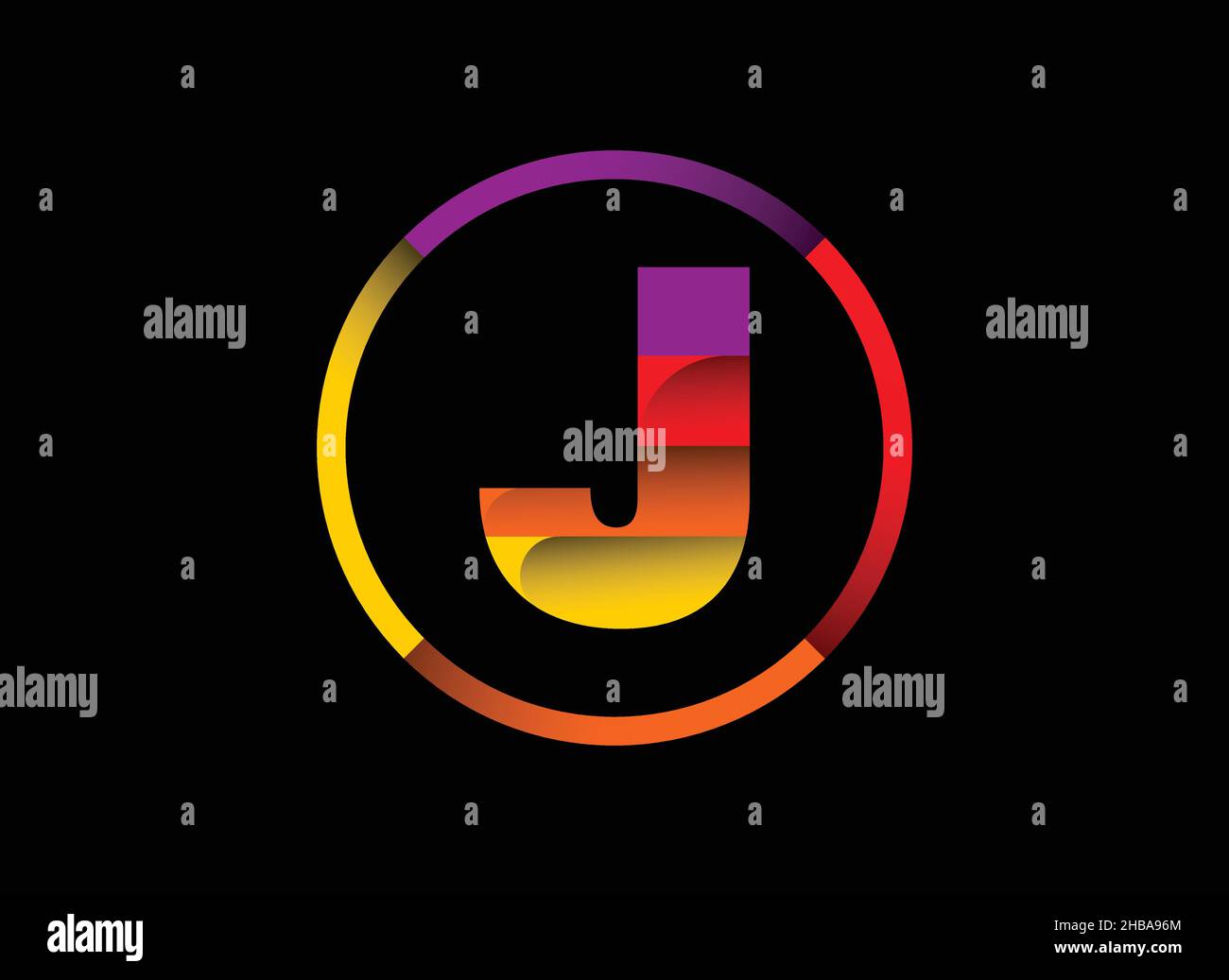 Colorful J monogram letter alphabet in a circle modern vector logo ...