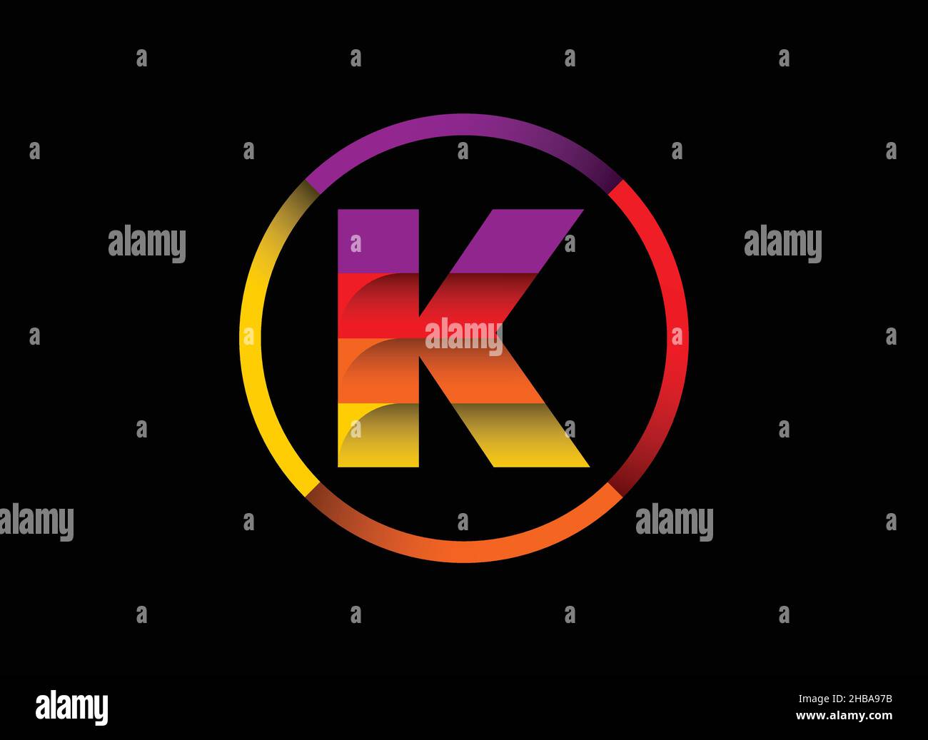 Colorful K monogram letter alphabet in a circle modern vector logo ...
