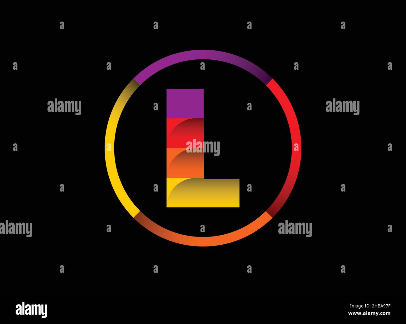 Colorful L monogram letter alphabet in a circle modern vector logo ...