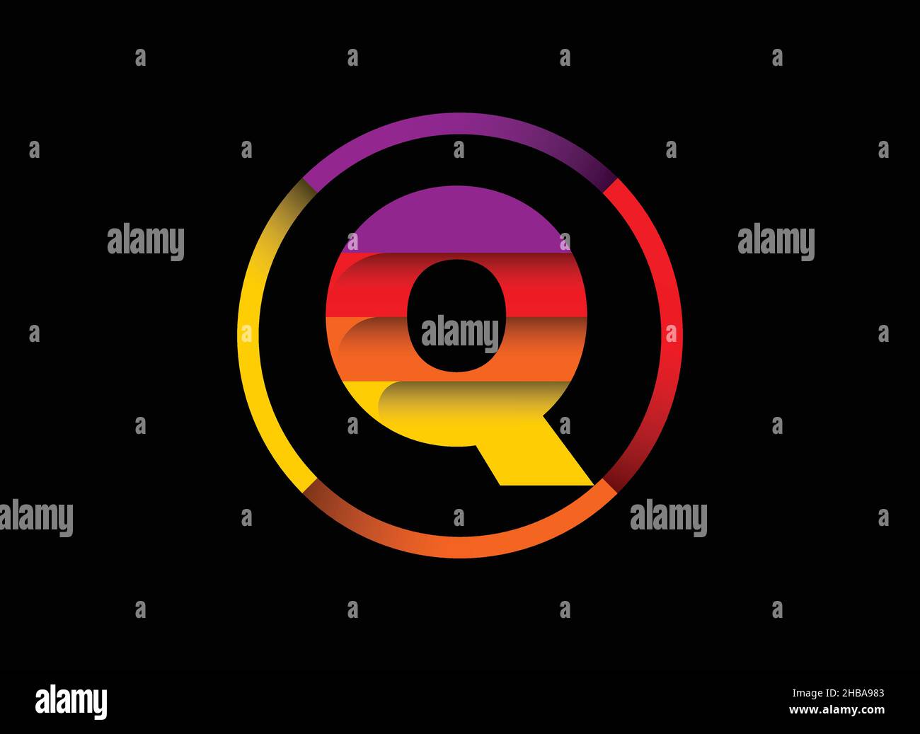 Colorful Q monogram letter alphabet in a circle modern vector logo ...