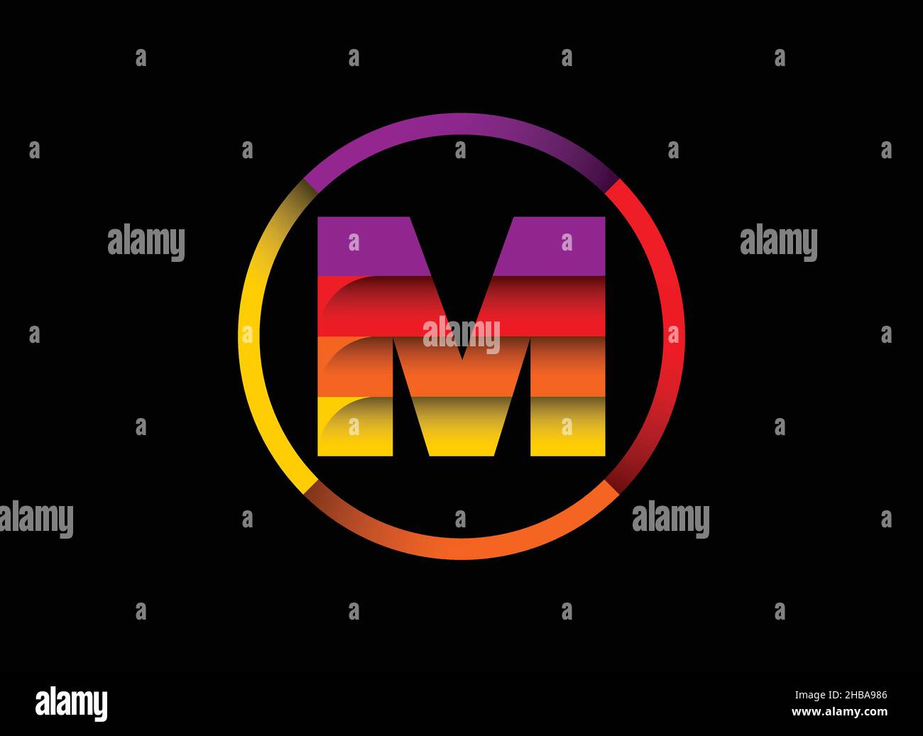 Colorful M monogram letter alphabet in a circle modern vector logo ...