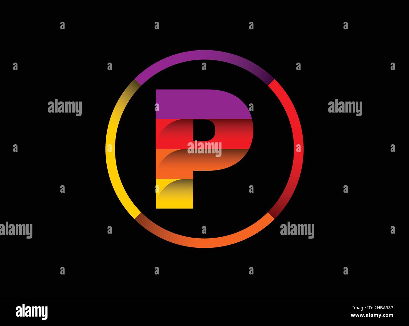 Colorful P monogram letter alphabet in a circle modern vector logo ...