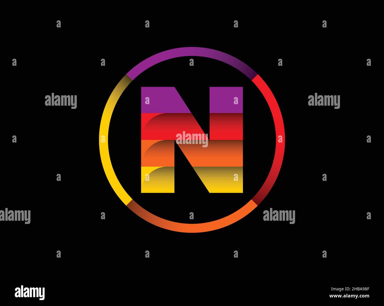 Colorful N monogram letter alphabet in a circle modern vector logo ...