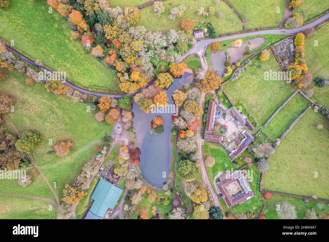 Top down panorama over Ugbrooke House and Gardens from a drone in the ...