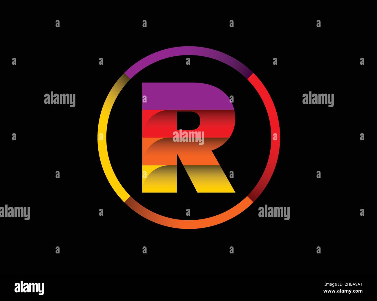 Colorful R monogram letter alphabet in a circle modern vector logo ...
