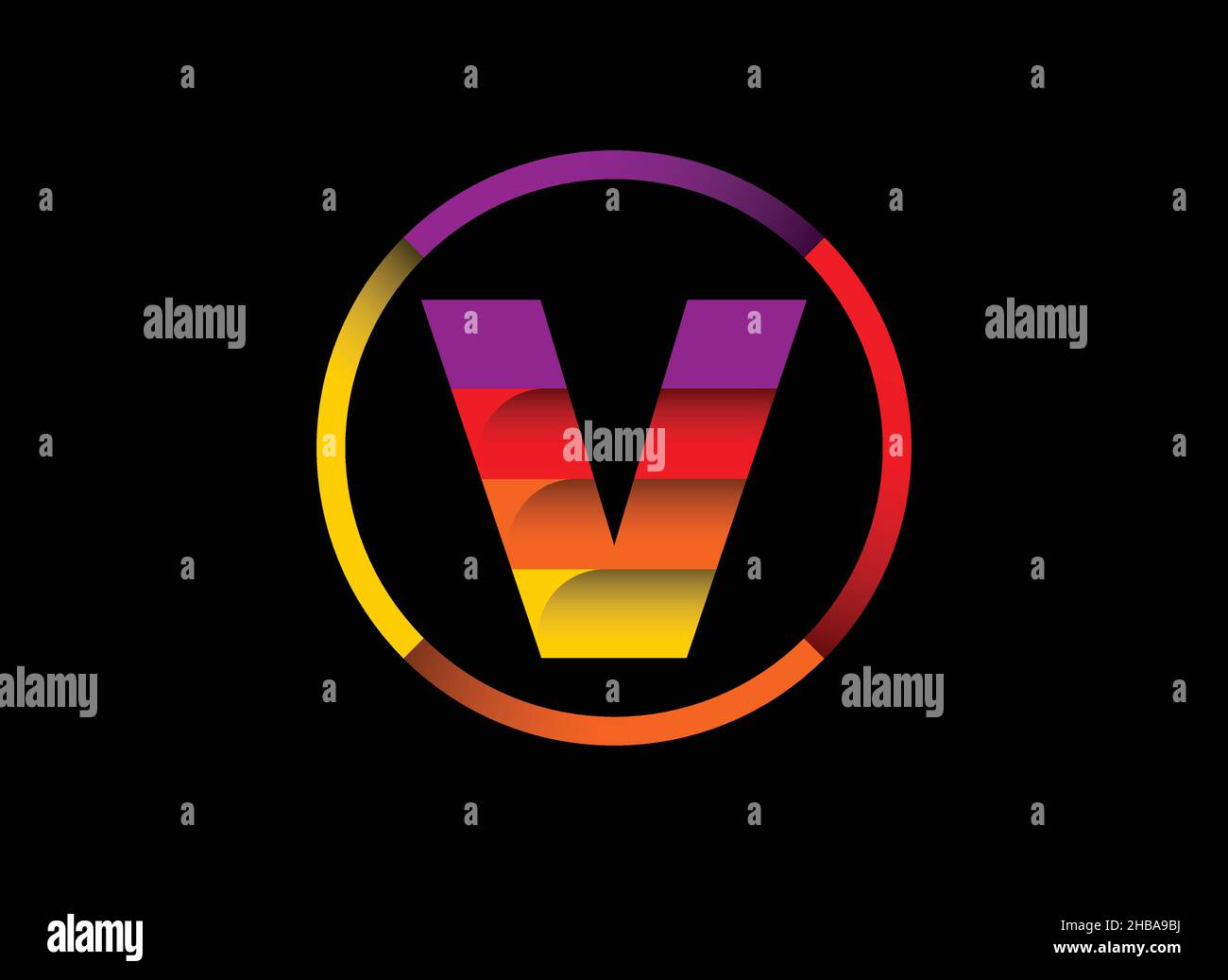 Colorful V monogram letter alphabet in a circle modern vector logo ...