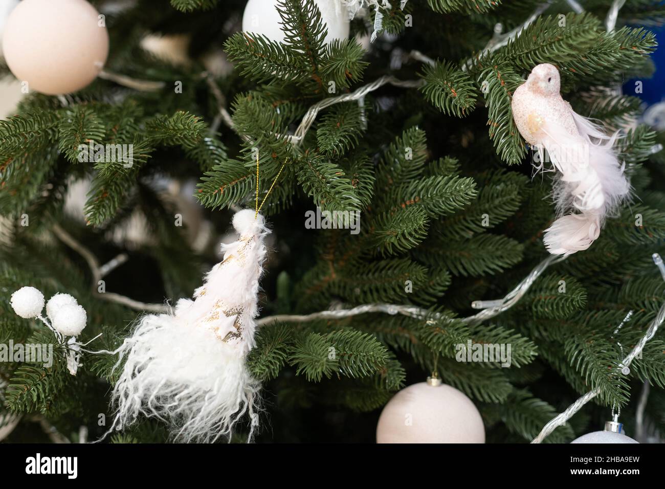 Christmas tree, baubles and branch, toys Stock Photo - Alamy
