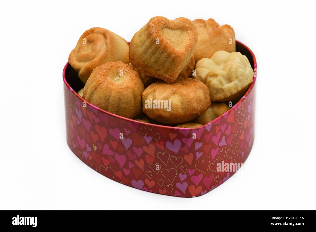 Valentine's day. Heart shaped box with cookies on white isolated ...