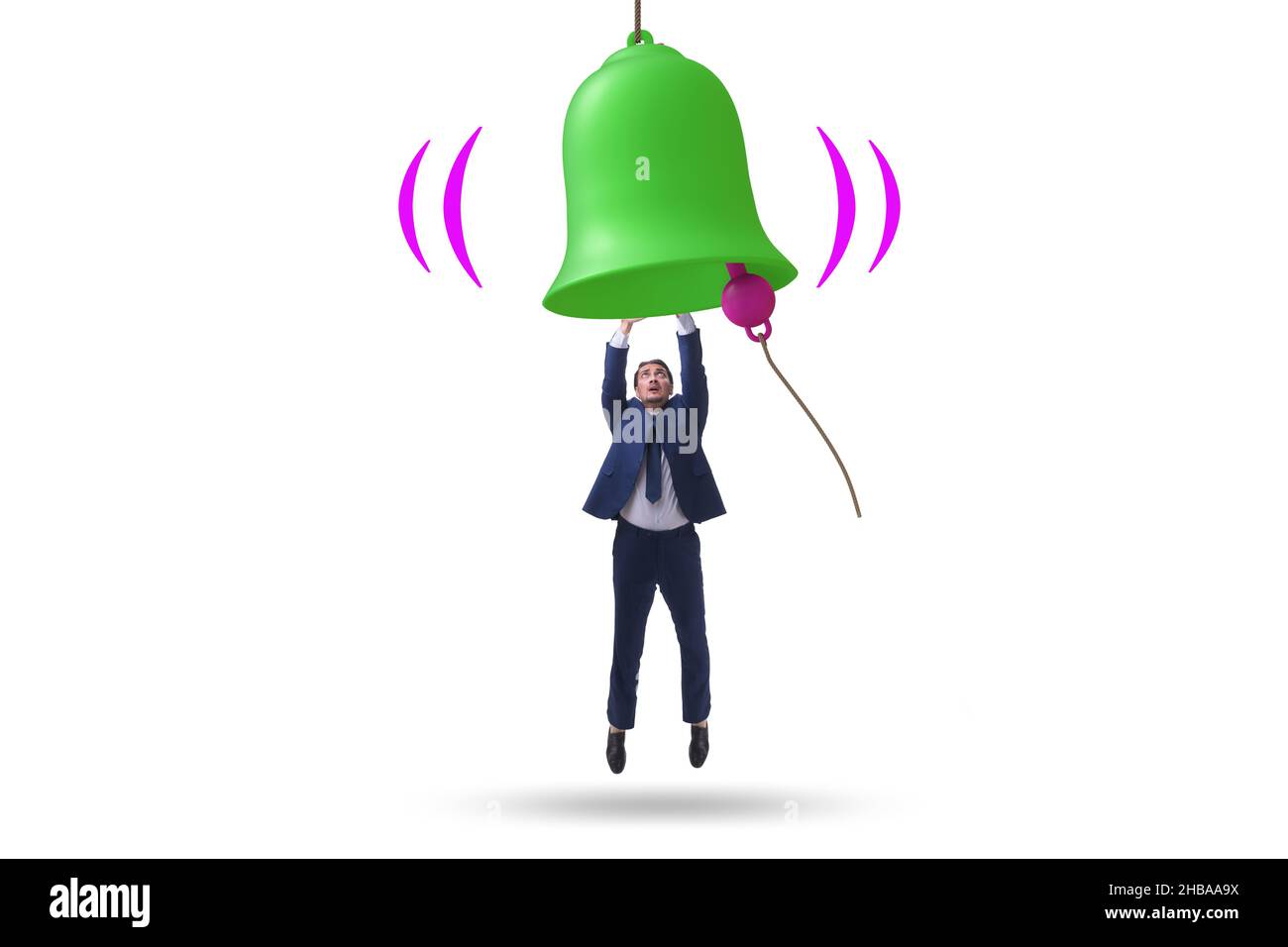 Businessman ringing the bell in case of the danger Stock Photo - Alamy