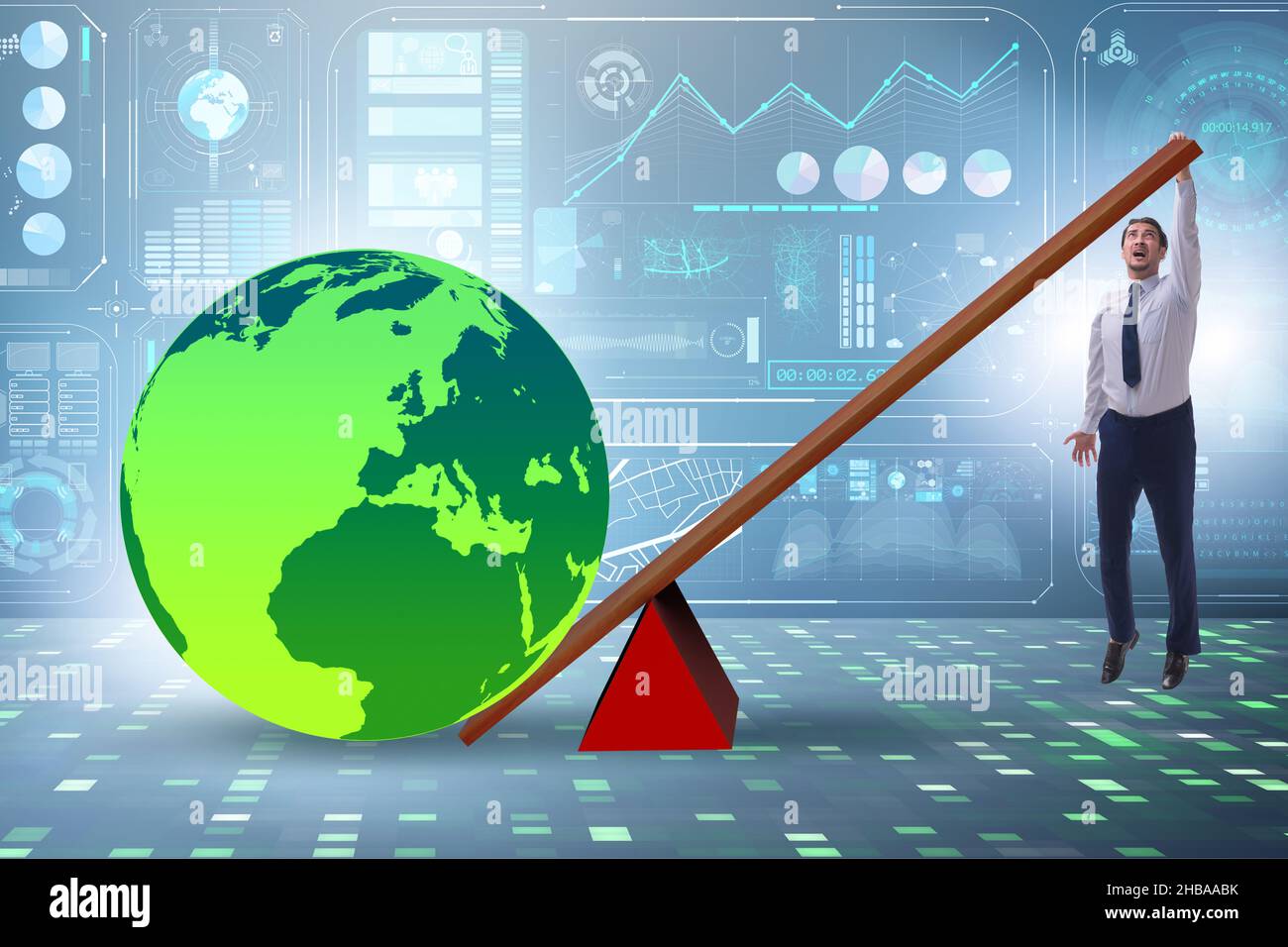Businessman lifting the earth in the challenge concept Stock Photo - Alamy