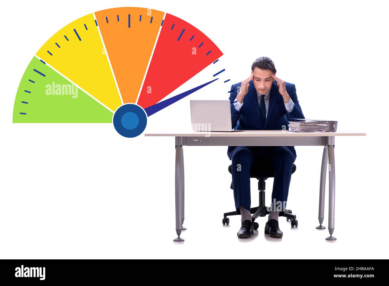 Businessman with the meter measuring his stress level Stock Photo - Alamy
