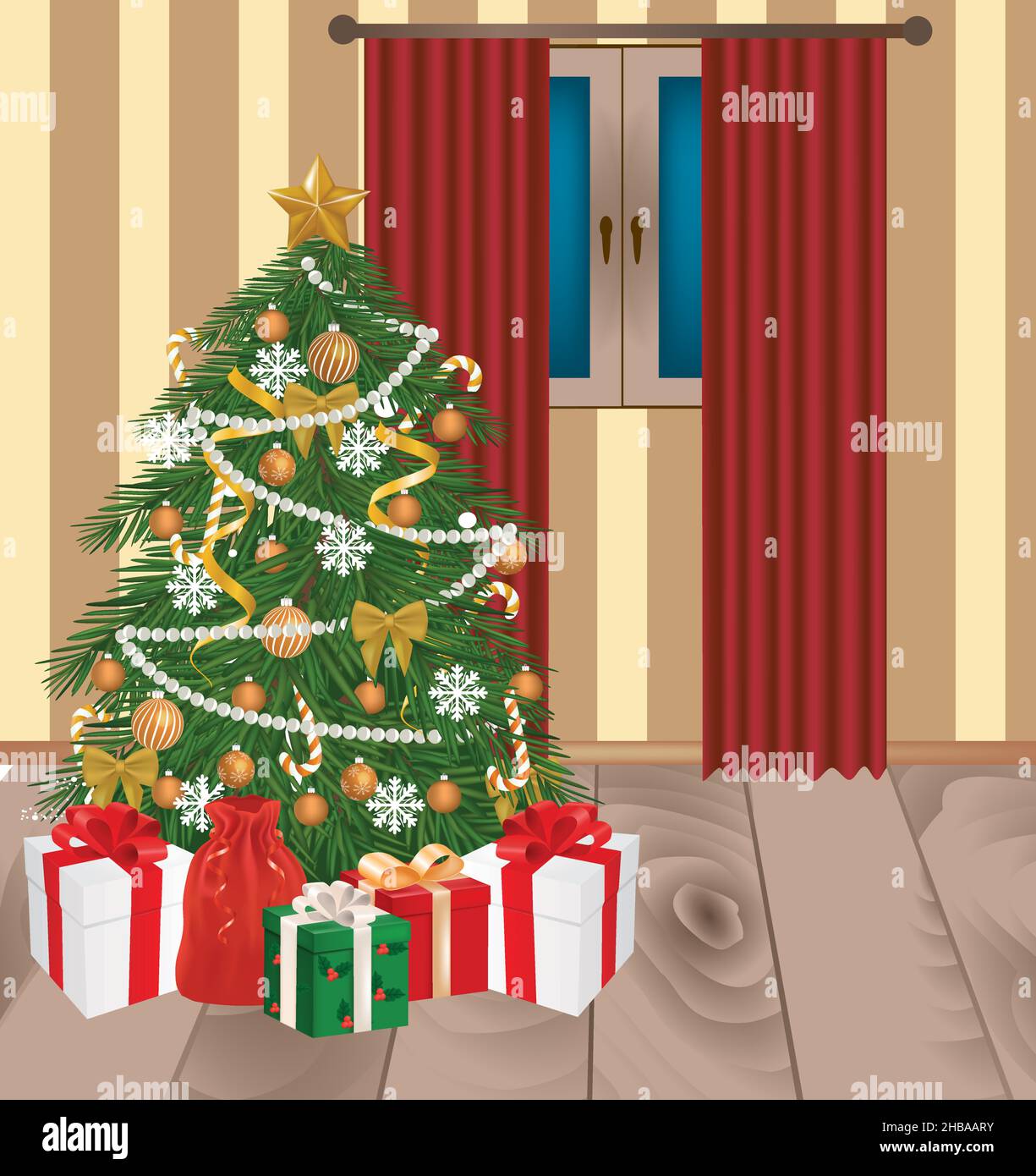 Christmas tree decorated with gift box, vector Stock Vector Image & Art ...