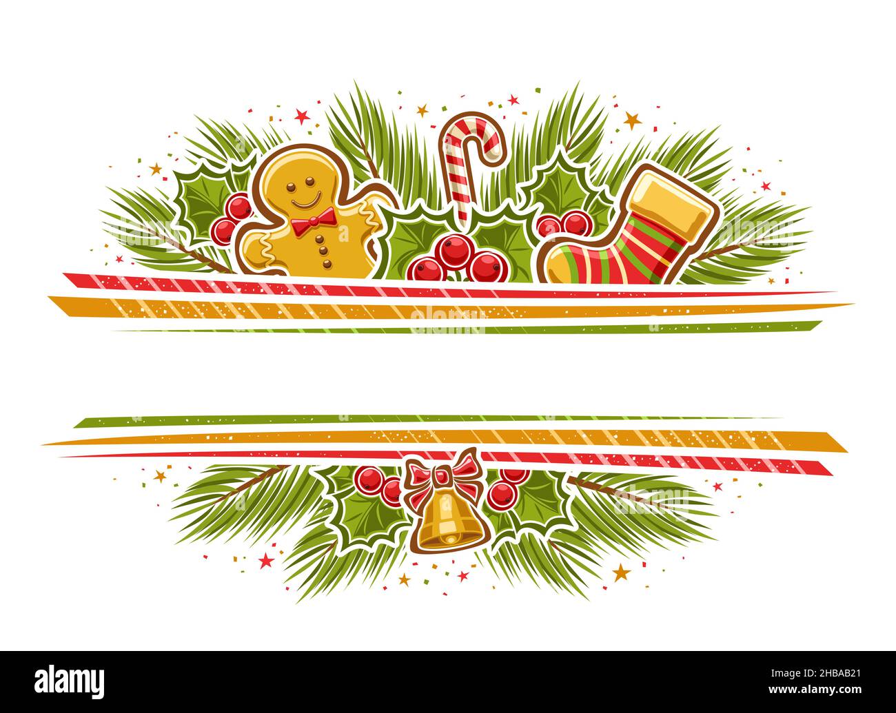 Vector Christmas Border with copy space, horizontal template with ...