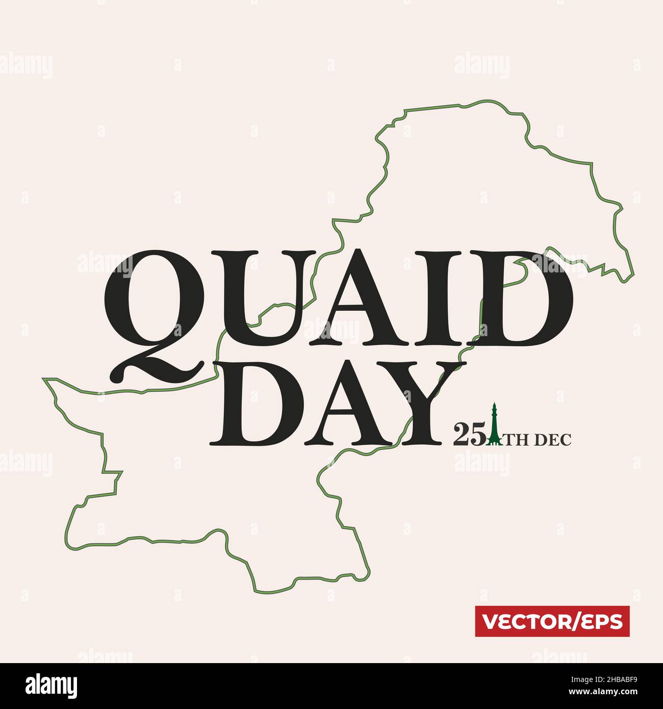 Quaid Day Typography and Pakistan Map in Background, 25 December Stock ...